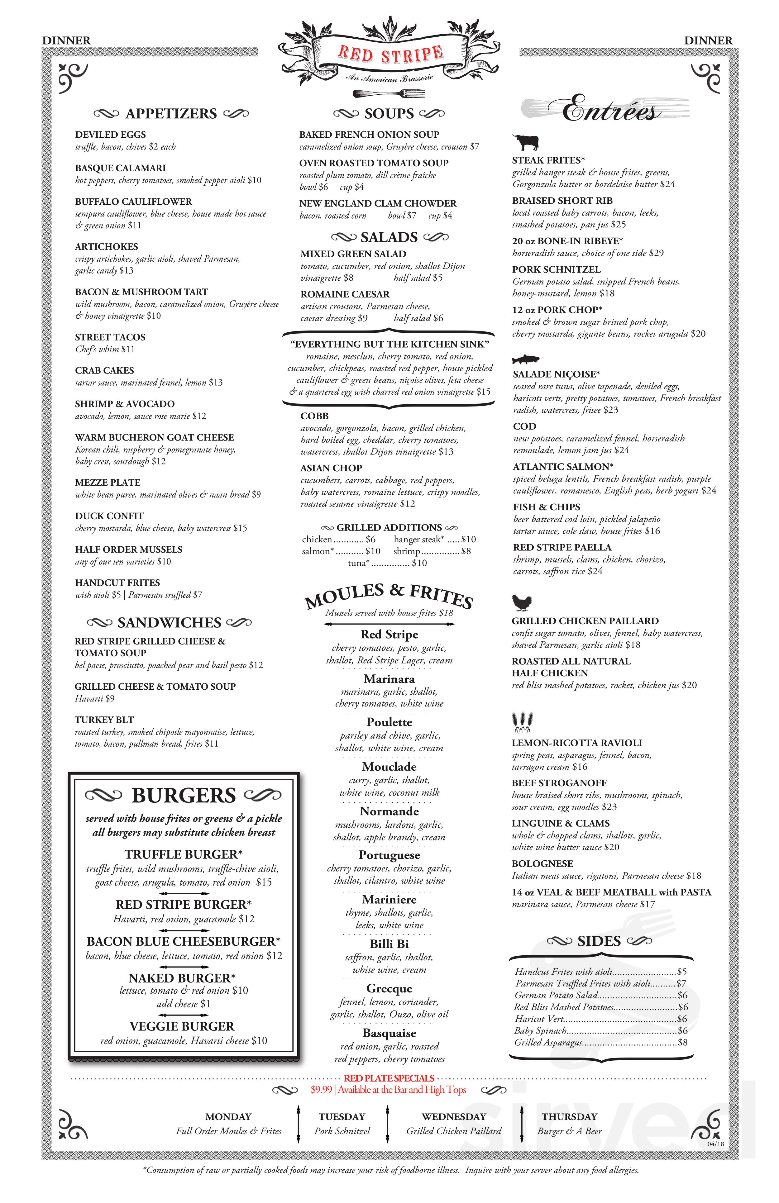 Red Stripe menu in Providence, Rhode Island, USA