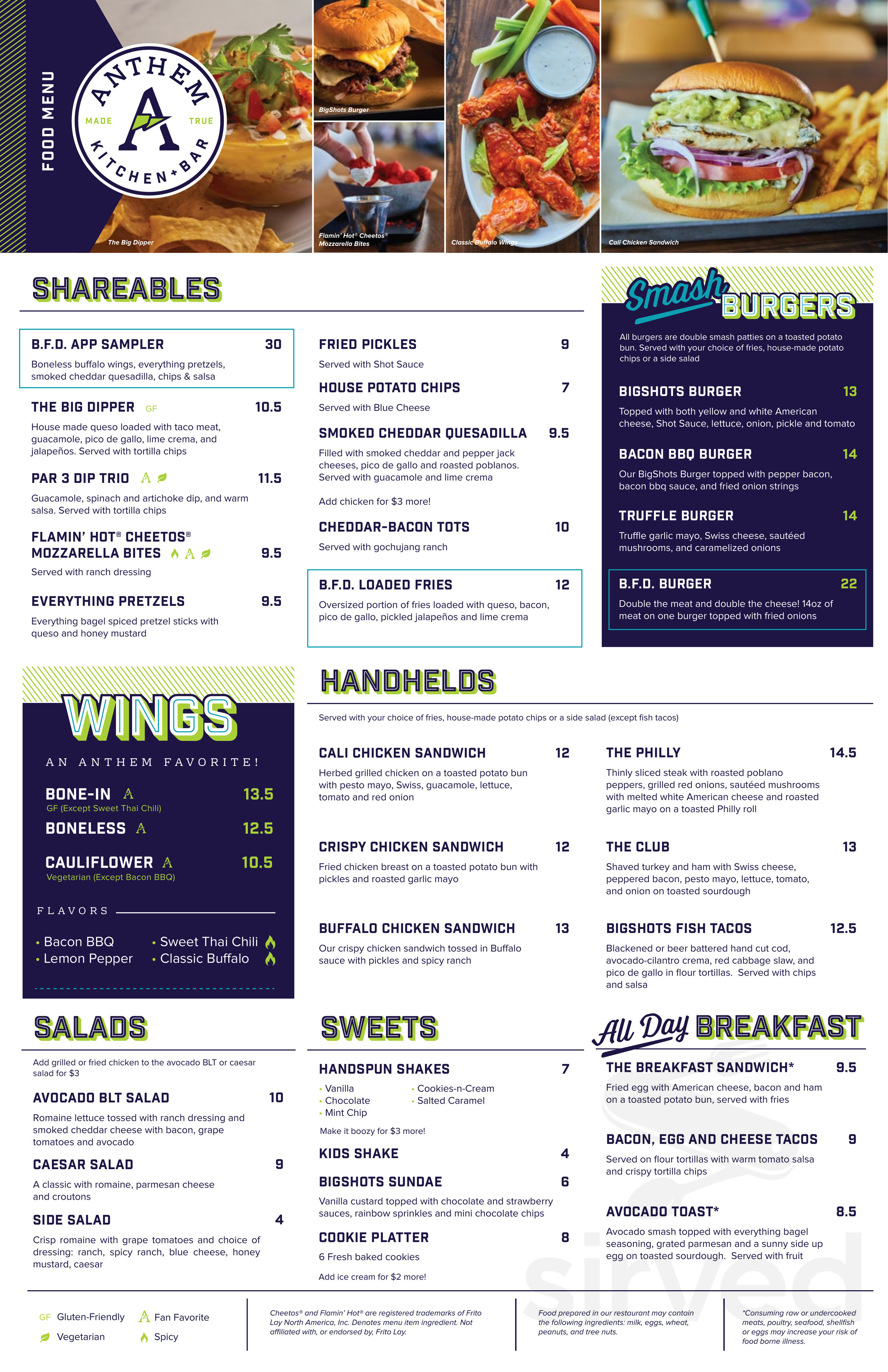 BigShots Golf menu in Bryan, Texas, USA