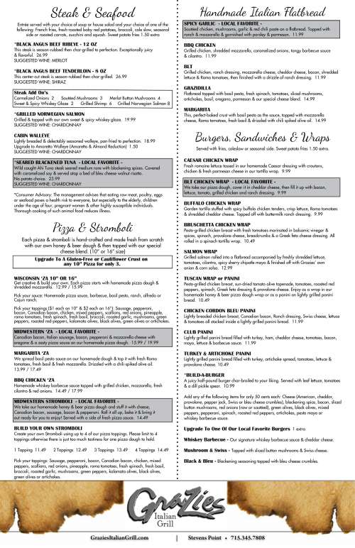 Grazies Italian | Restaurant and Grill menu in Fargo, North Dakota, USA