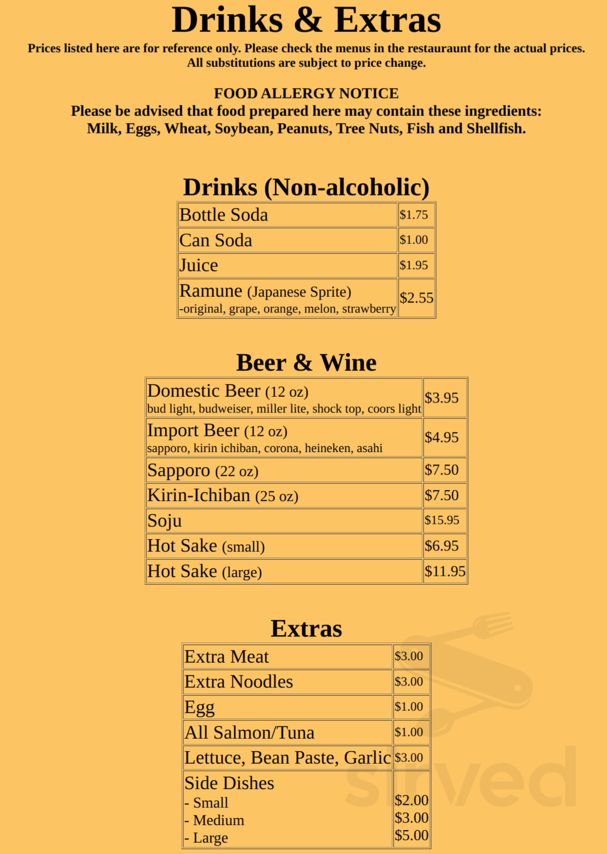 Kodori menu in Waldorf, Maryland, USA