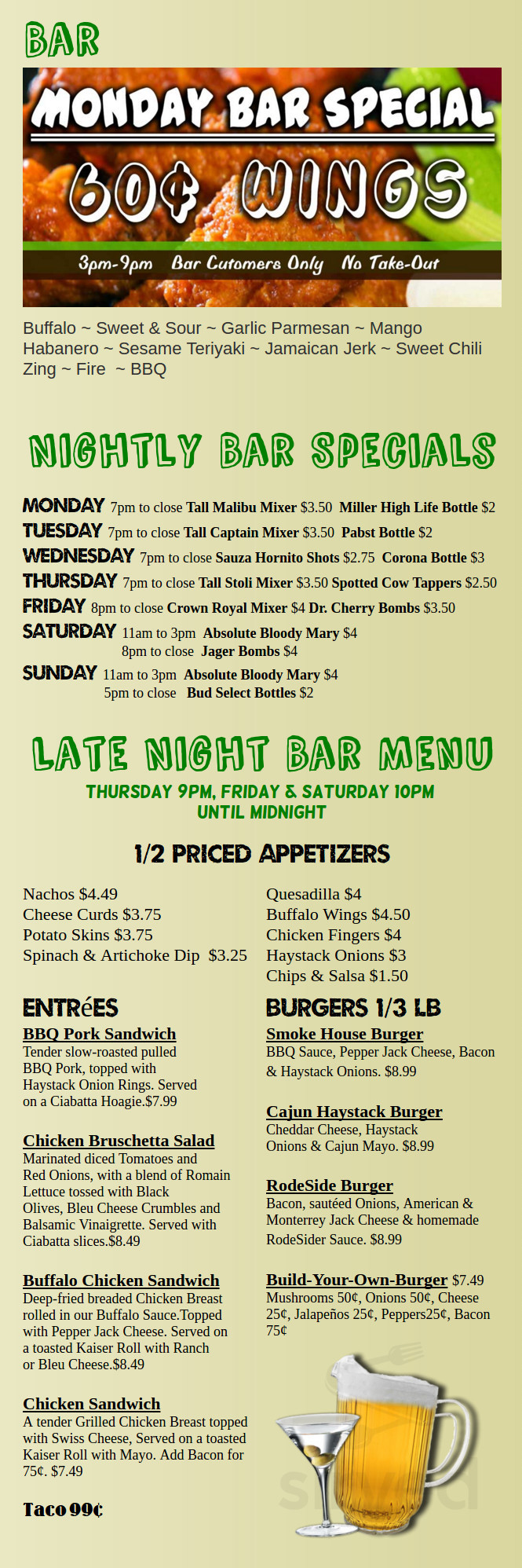 Menu for Rodeside Grill in Windsor, WI | Sirved