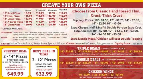 Pizza Unlimited & Fried Chicken menu in Edmonton, Alberta, Canada