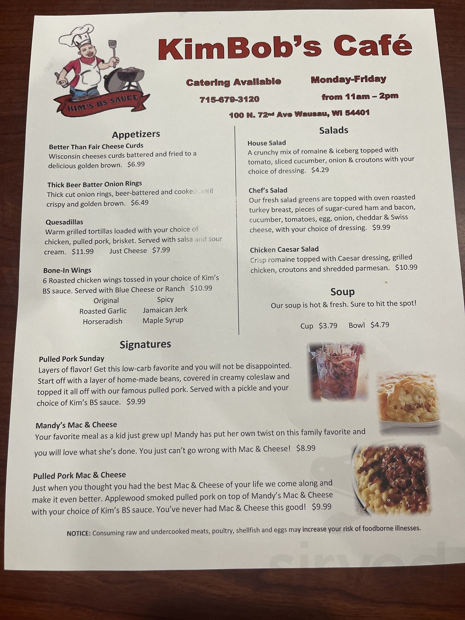 Menu - Wausau WI's KimBob’s Cafe | Sirved