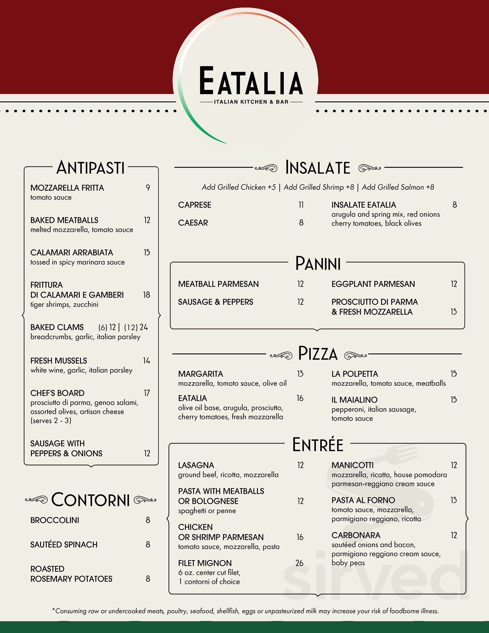 Menu for Eatalia in Houston, TX | Sirved