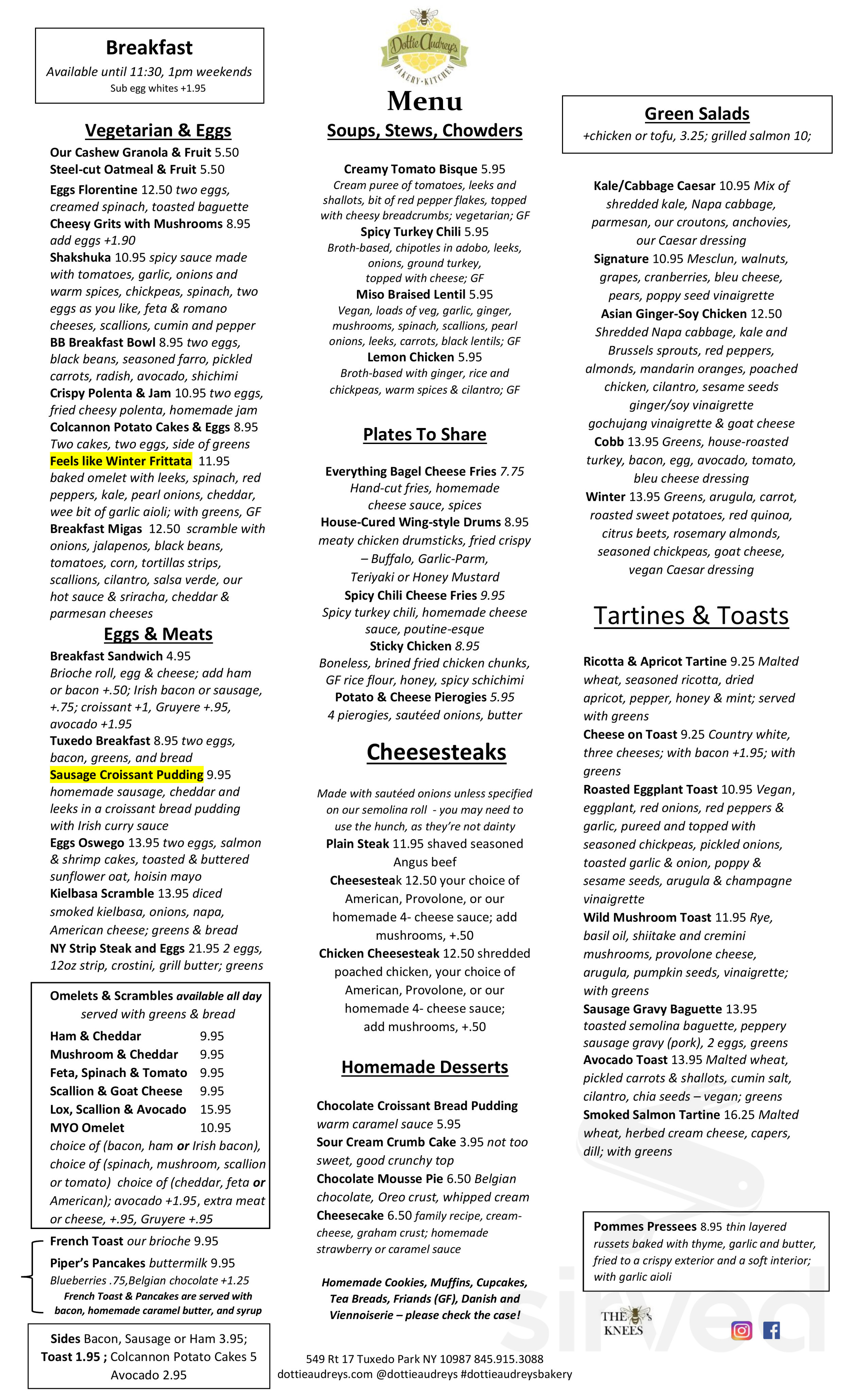 Dottie Audrey's Bakery Kitchen menu in Tuxedo Park, New York, USA