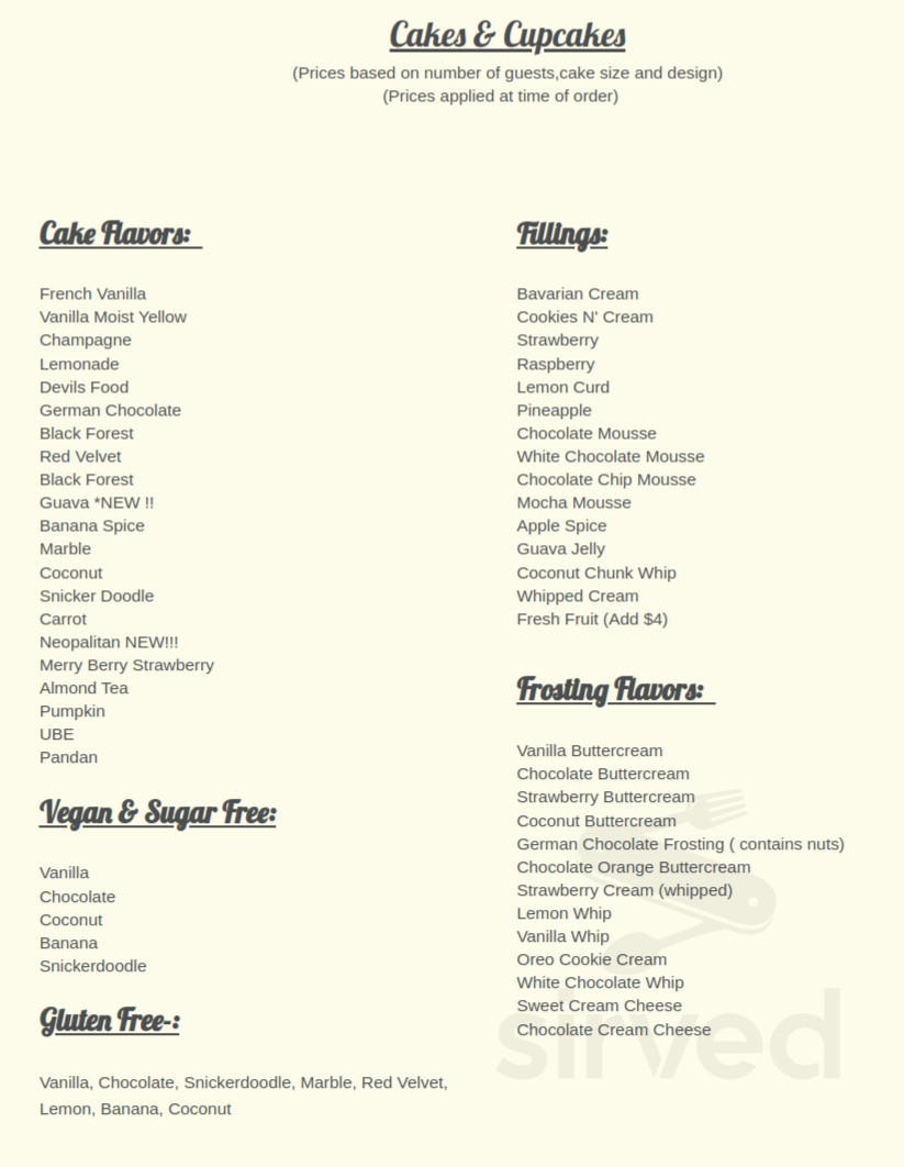 Fizz Bakery menu in Stockton, California, USA