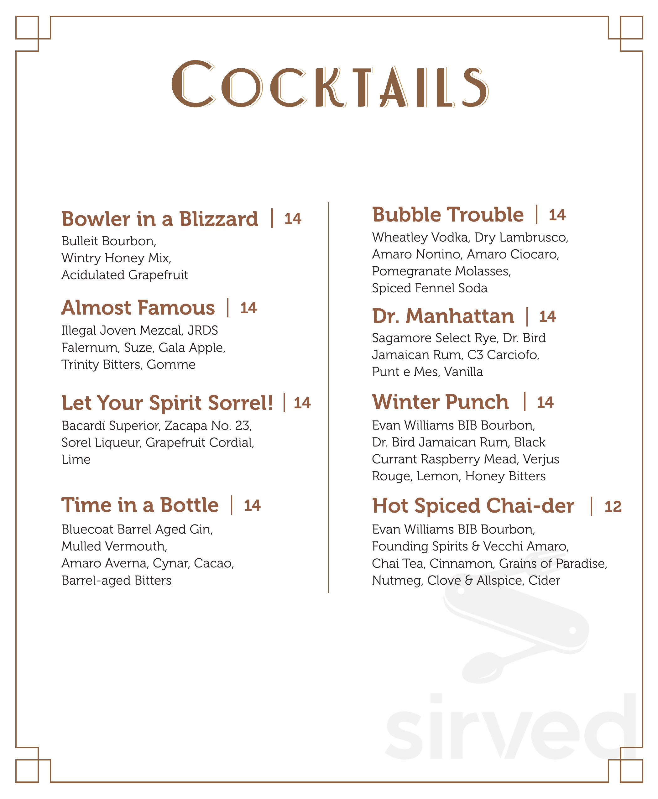 Jack Rose Dining Saloon menu in Washington, Washington D.C, USA