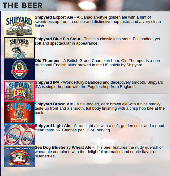 Menu - Portland ME's Shipyard Brew Pub | Sirved