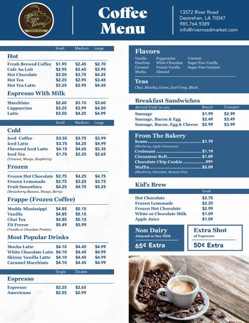 River Road Market menu in Destrehan, Louisiana, USA