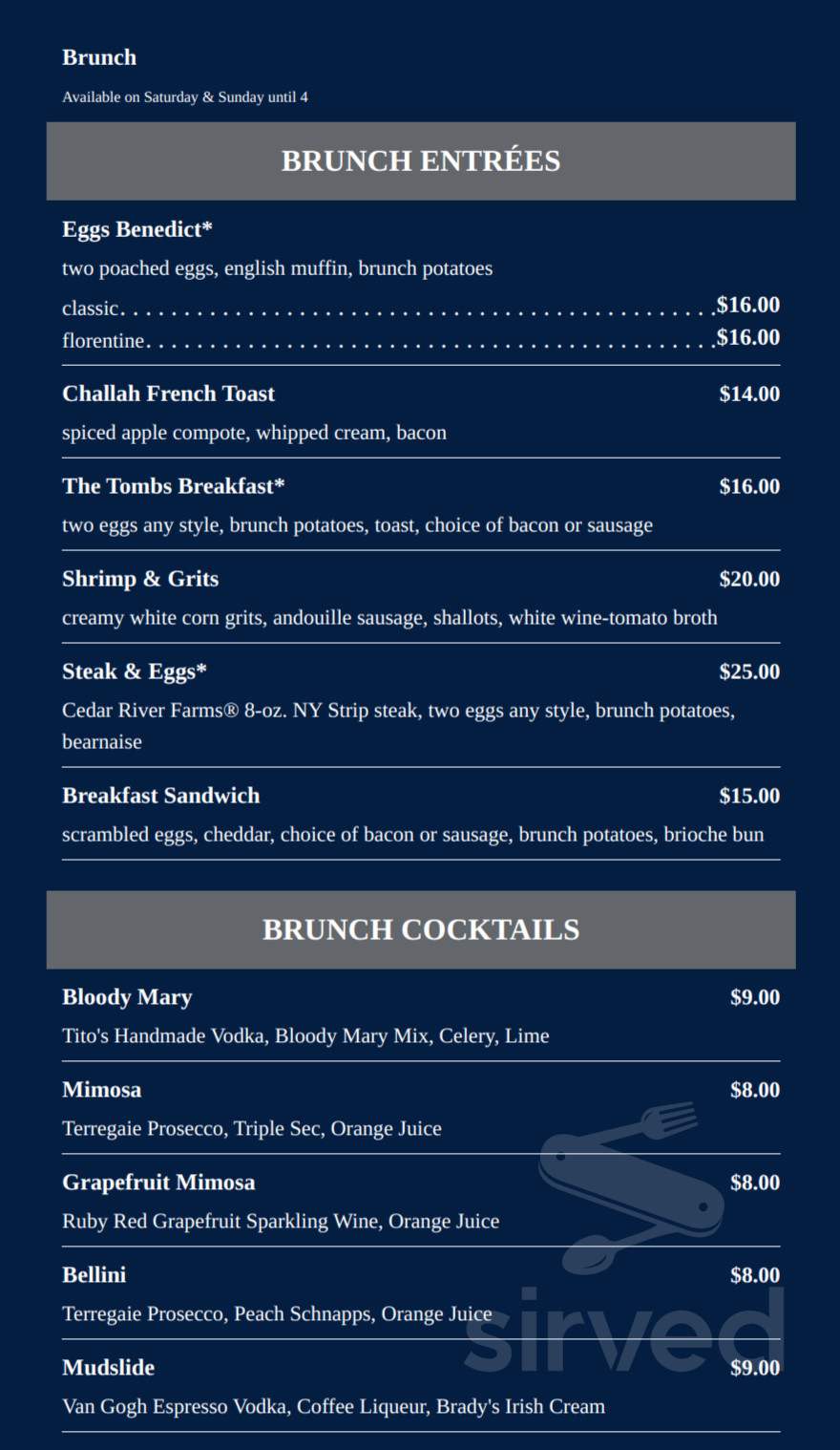 Menu - 1226 36th St NW WA's The Tombs | Sirved
