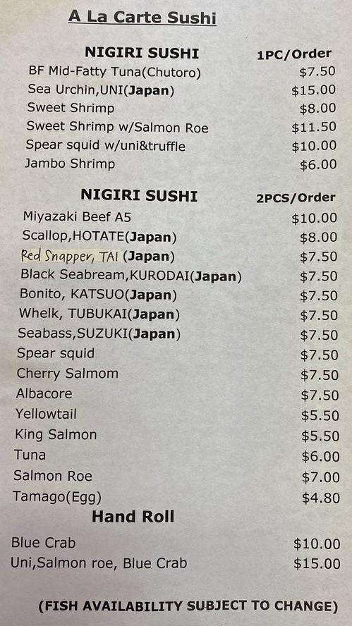 Ikko Japanese Restaurant menu in Costa Mesa, California, USA