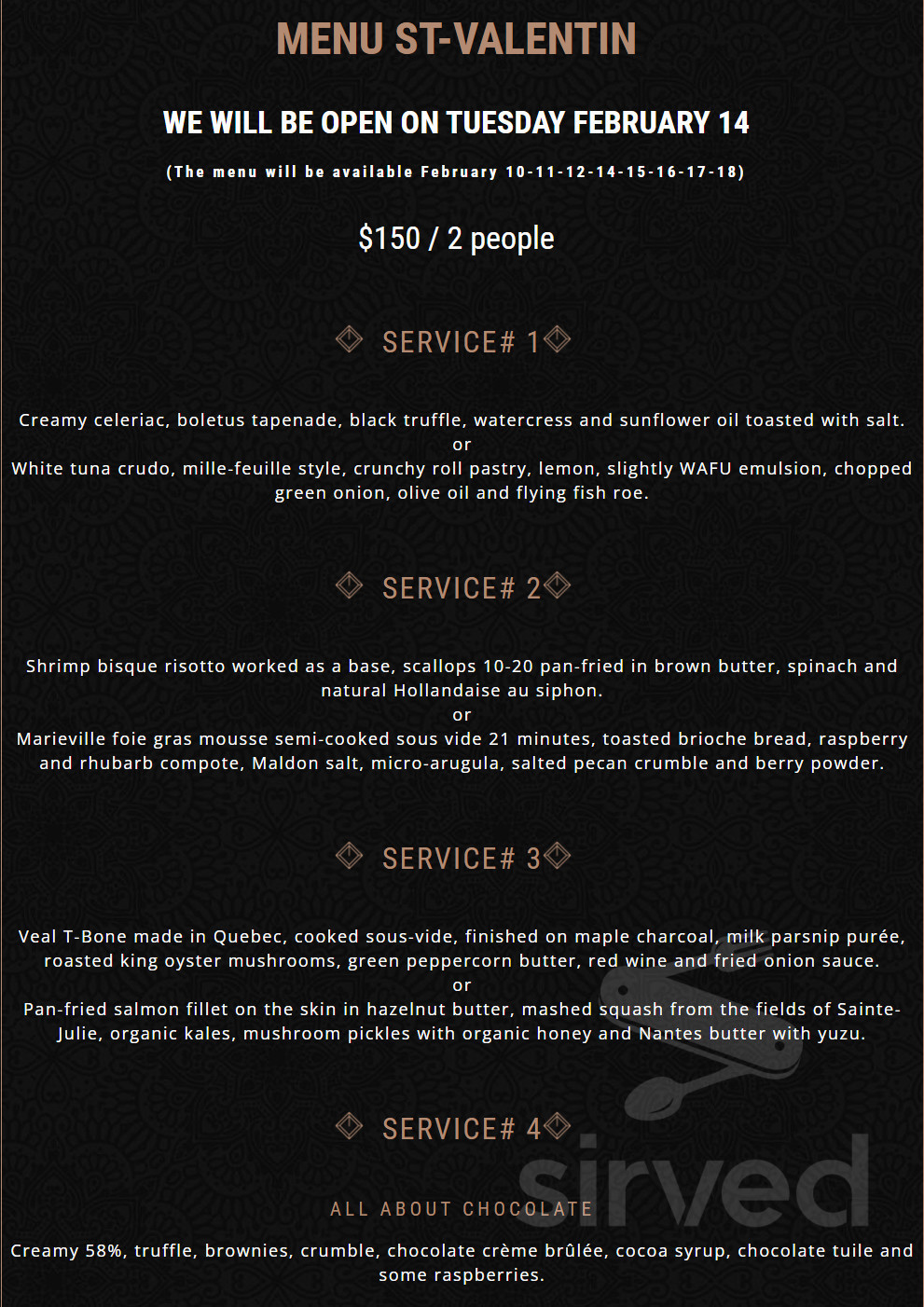 Les Cuisiniers menu in Sainte-Julie, Quebec, Canada