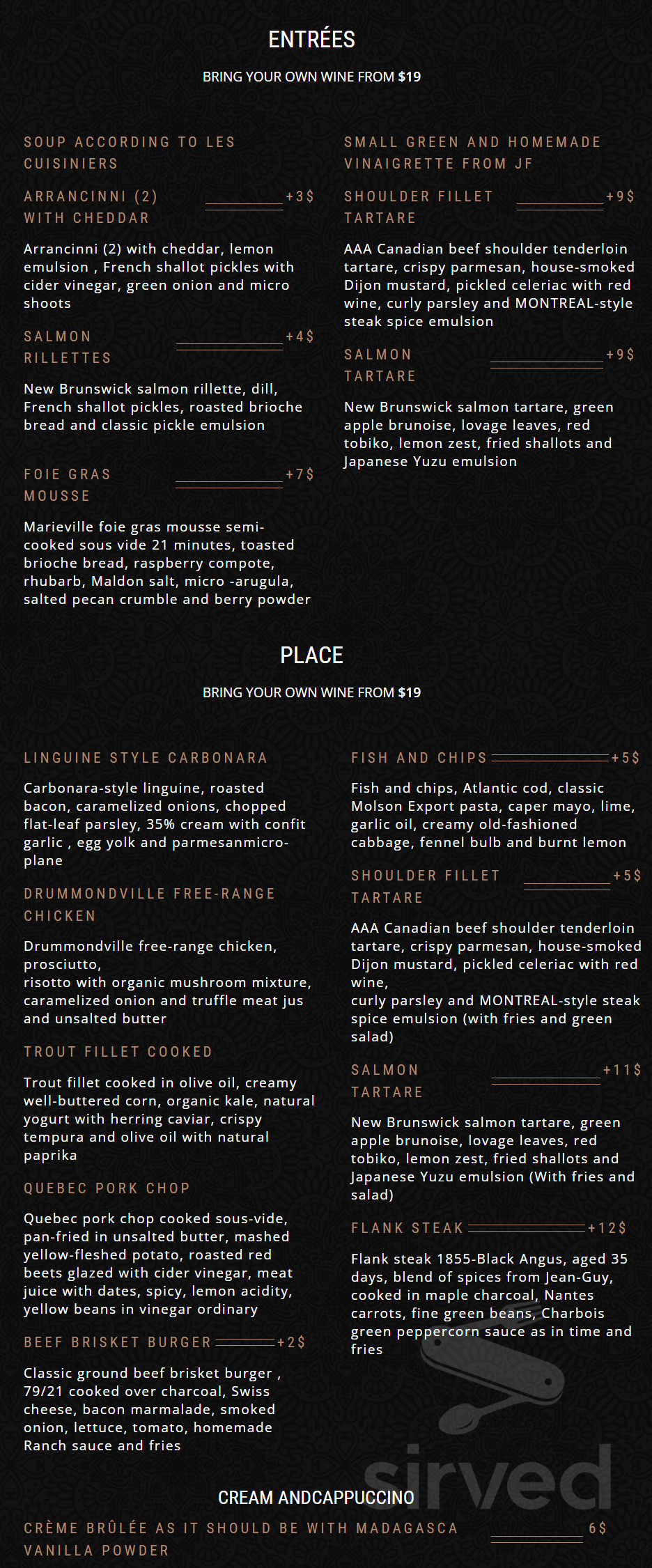 Les Cuisiniers menu in Sainte-Julie, Quebec, Canada