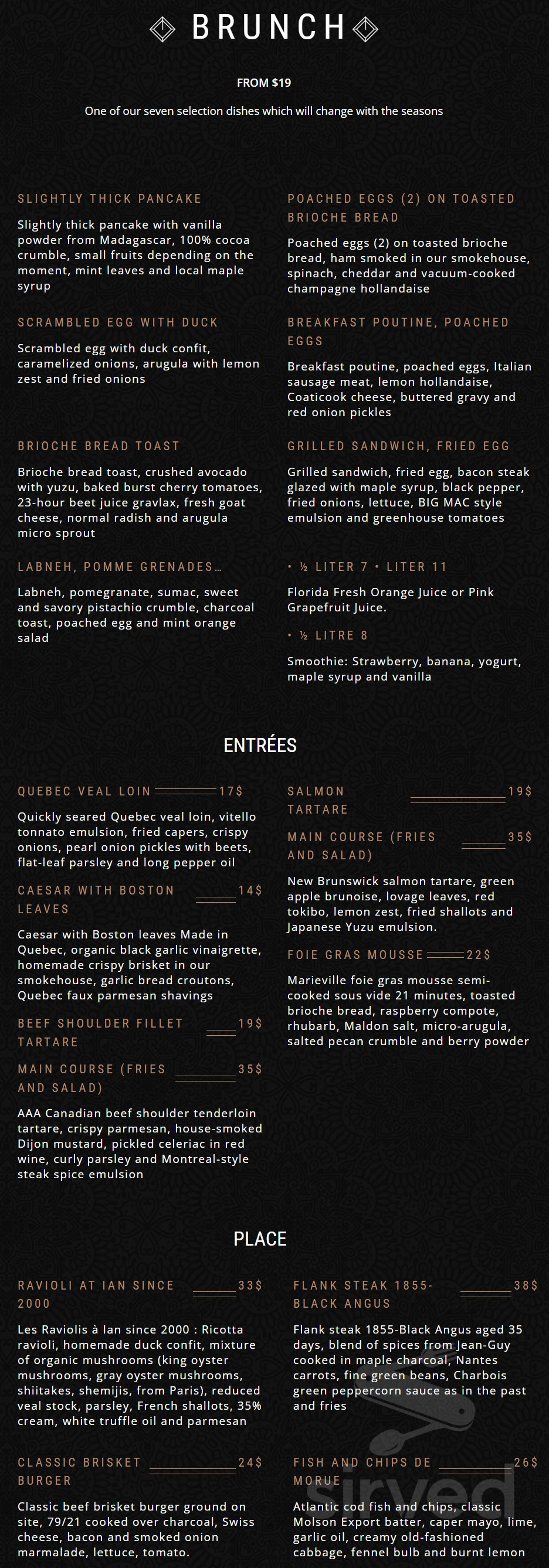 Les Cuisiniers menu in Sainte-Julie, Quebec, Canada