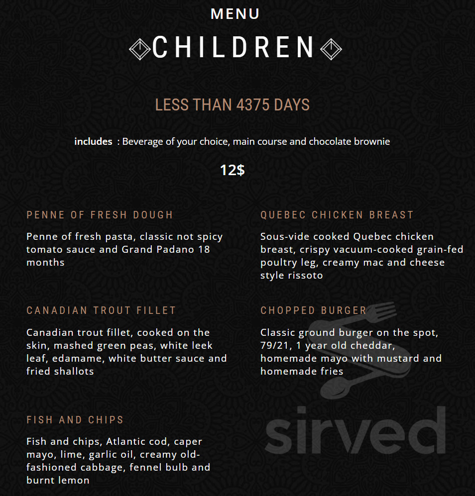 Les Cuisiniers menu in Sainte-Julie, Quebec, Canada