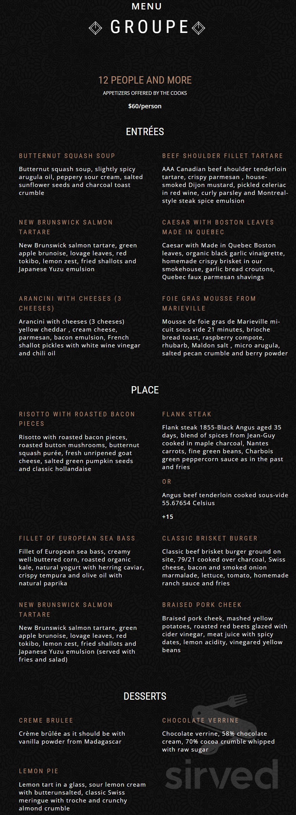 Les Cuisiniers menu in Sainte-Julie, Quebec, Canada