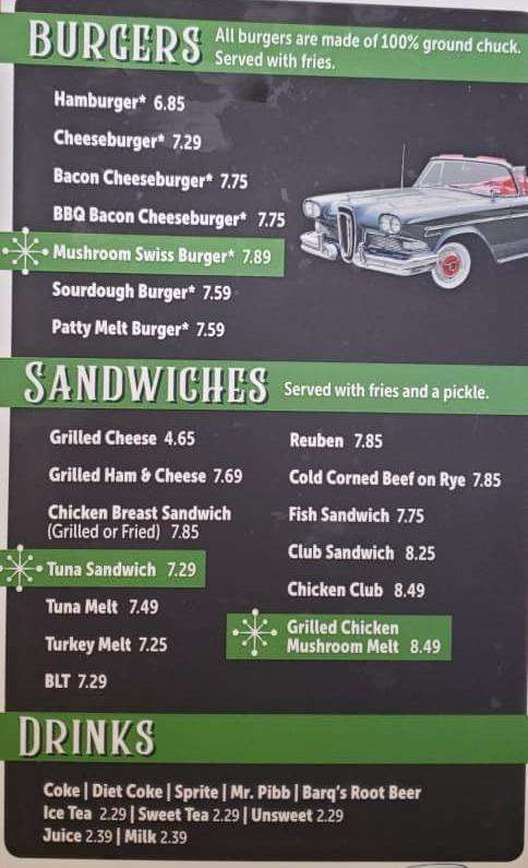 Bub's Cafe menu in Elizabethtown, Kentucky, USA