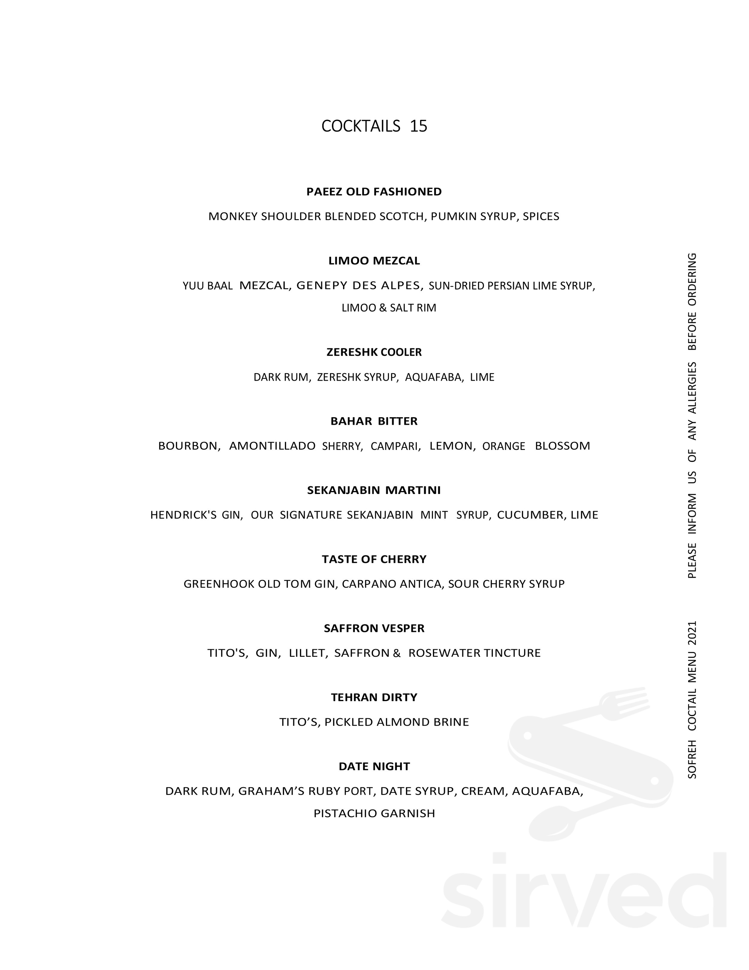 Sofreh menus in Brooklyn, New York, United States