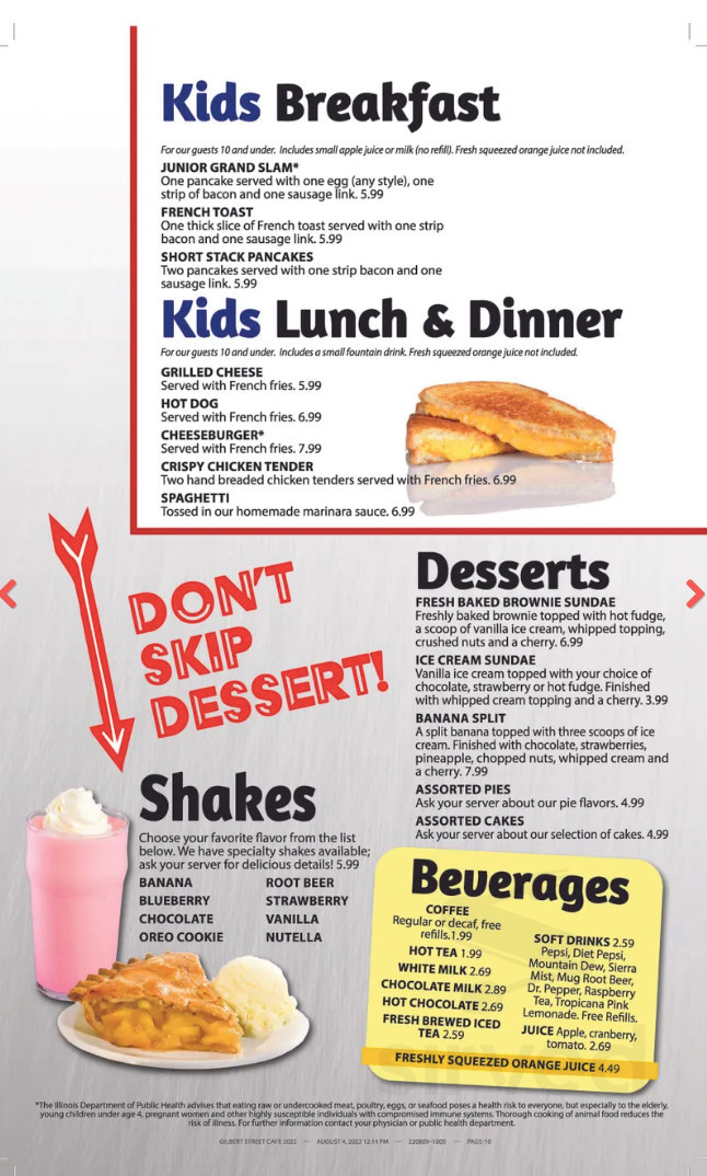 Gilbert Street Cafe menu in Danville, Illinois, USA