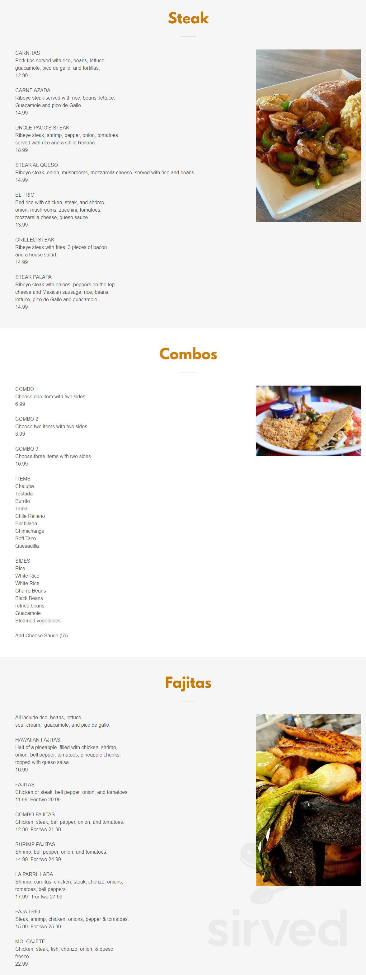 Uncle Paco's Mexican Grill menu in Owasso, Oklahoma, USA