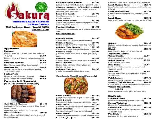Sakura Chinese Cuisine Of Troy menu in Troy, Michigan, USA
