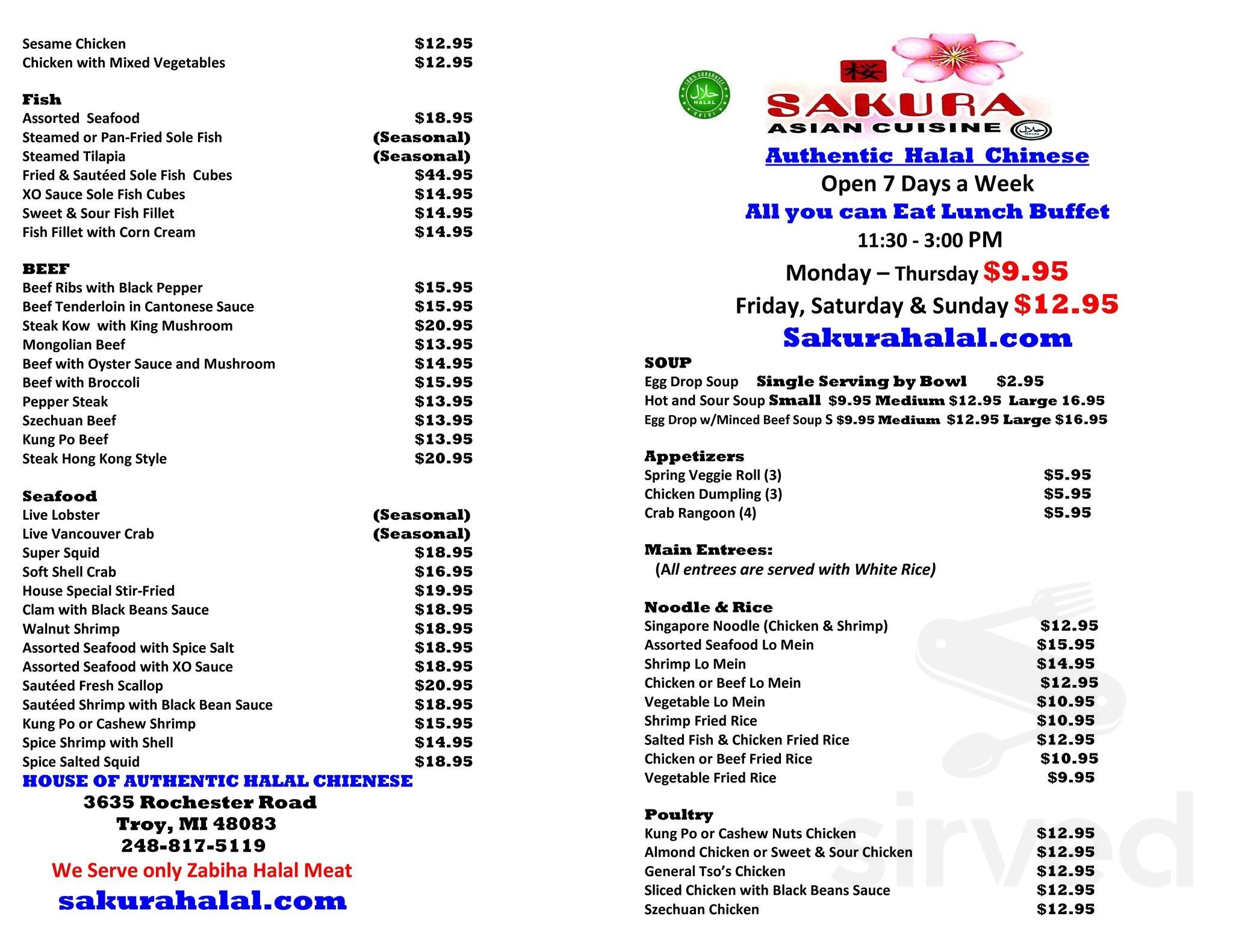 Sakura Chinese Cuisine Of Troy menu in Troy, Michigan, USA