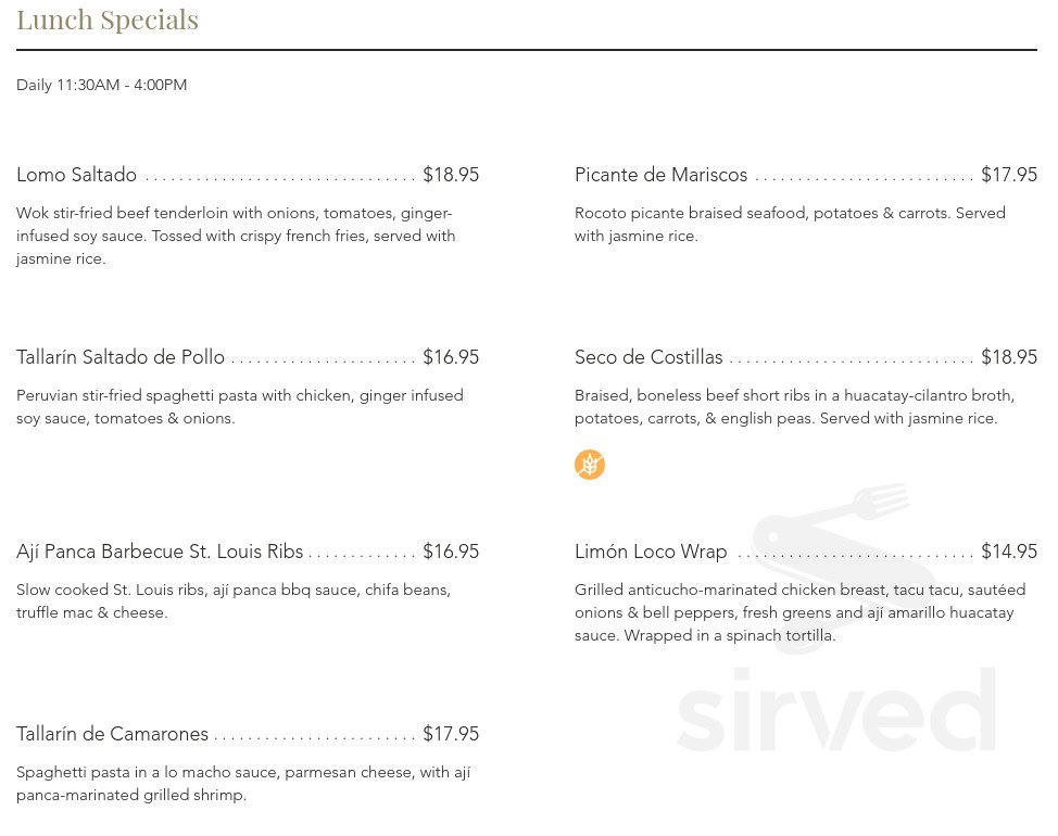 Limón menu in Burlingame, California, USA