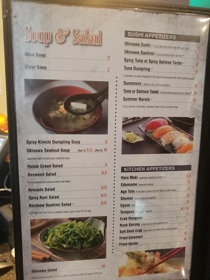 Okinawa menu in Winchester, Virginia, USA