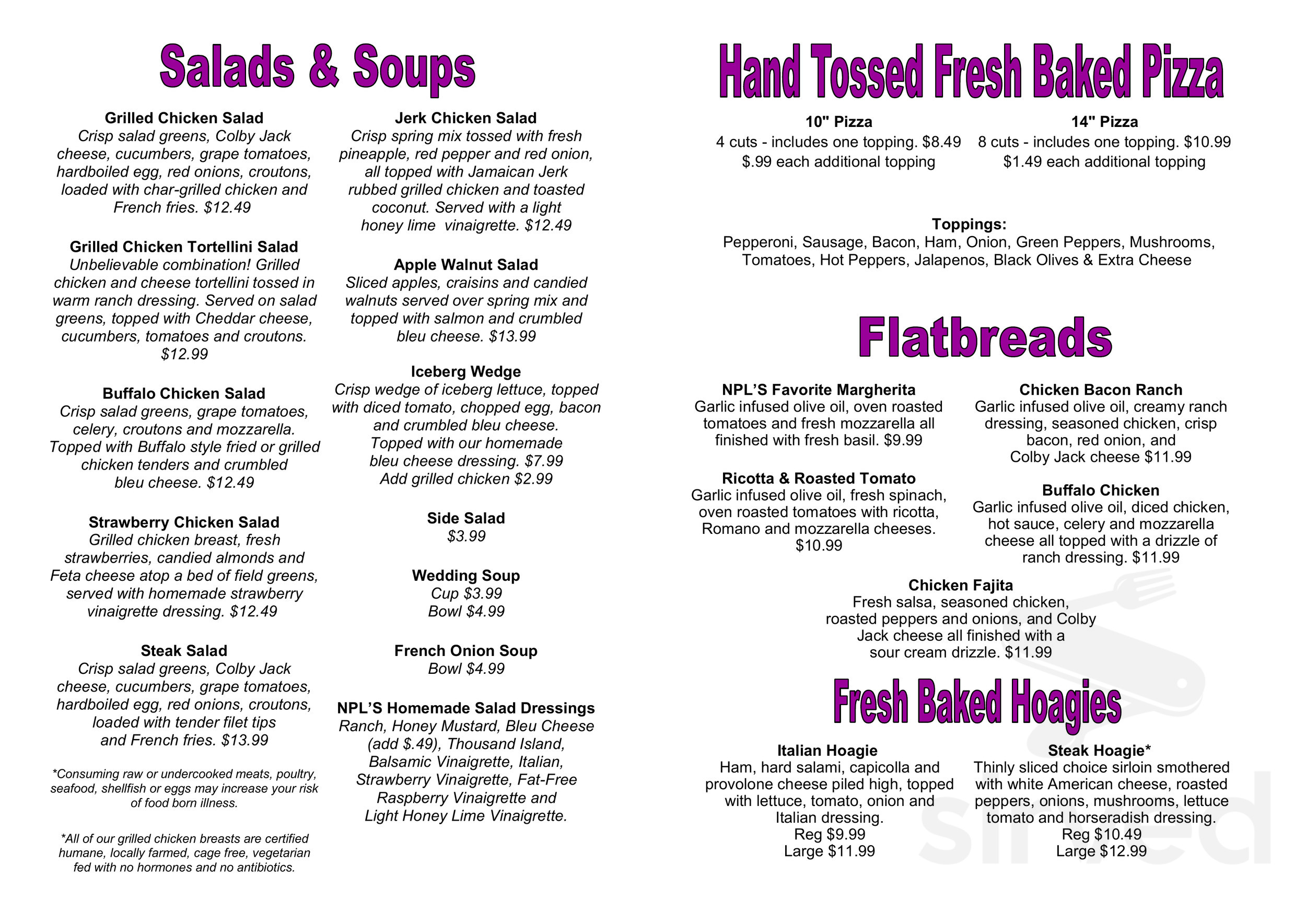 Menu - Pittsburgh PA's North Park Lounge McCandless | Sirved