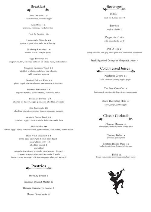 Chateau Marmont menu in Los Angeles, California, USA