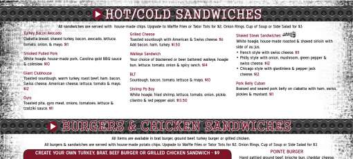 The Pointe Grill & Bar Menu - Prior Lake, Minnesota | Sirved