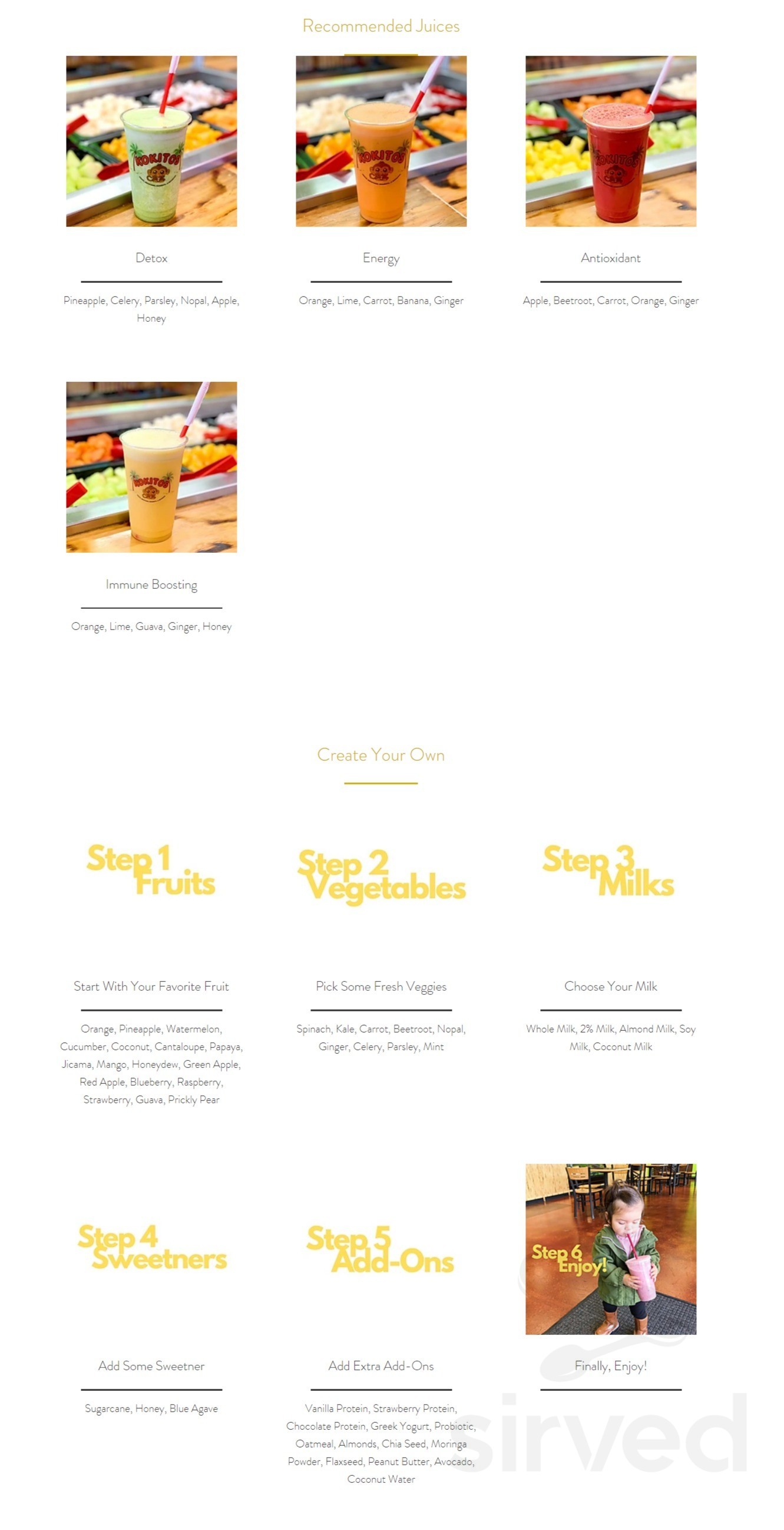 Kokitos menu in Fort Worth, Texas, USA