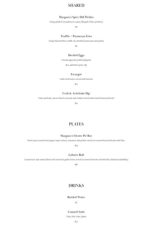 Margaux's menu in Houston, Texas, USA