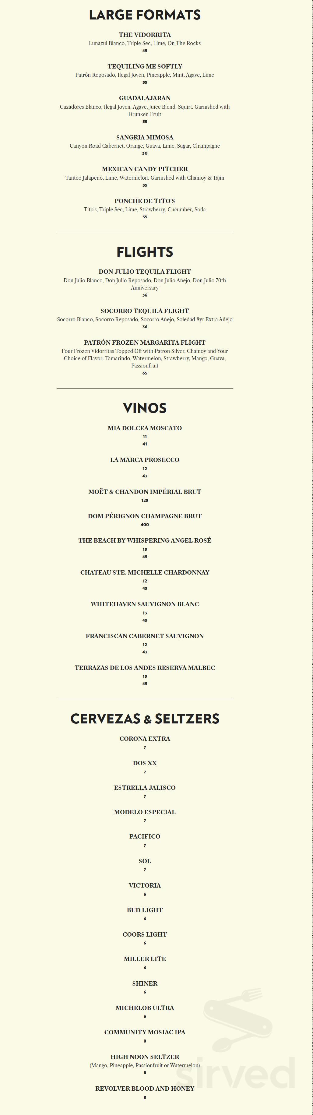 Vidorra Dallas menu in Dallas, Texas, USA