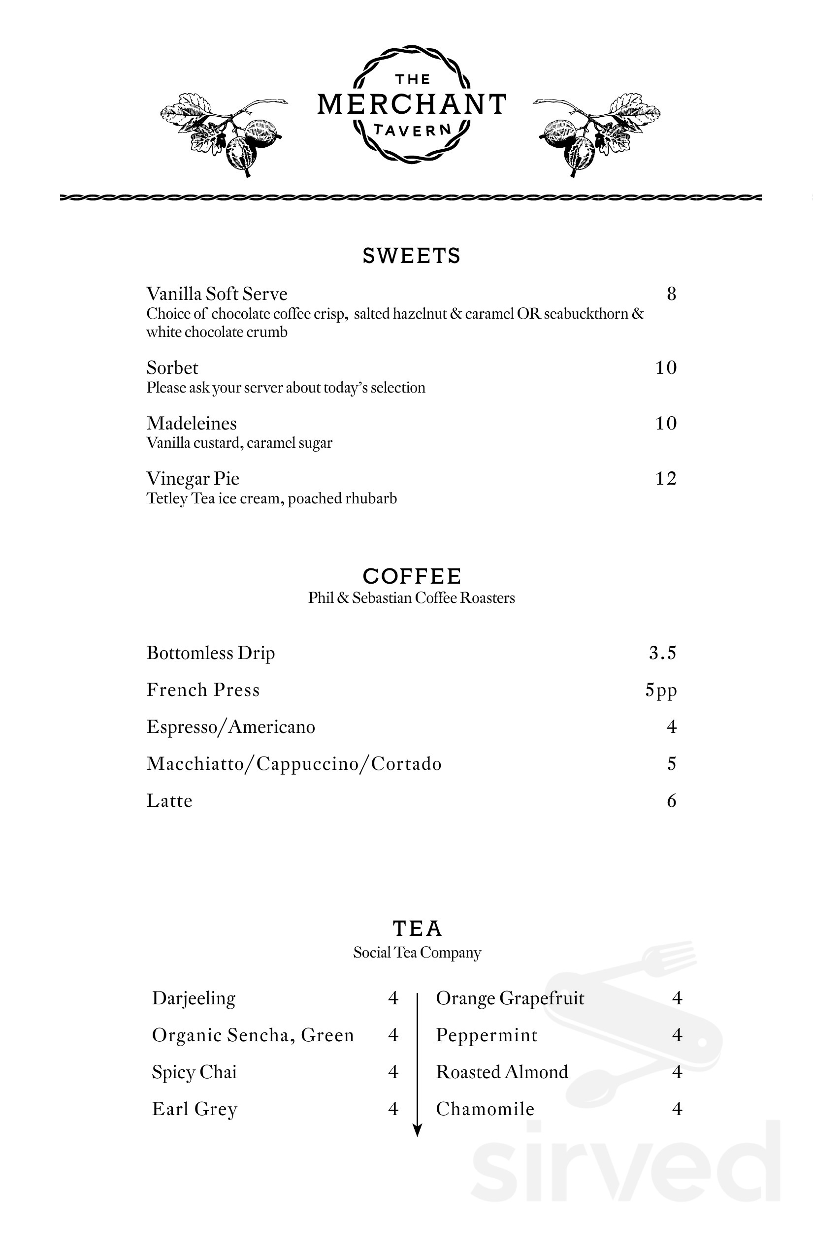 The Merchant Tavern menu in St. John's, Newfoundland and Labrador, Canada