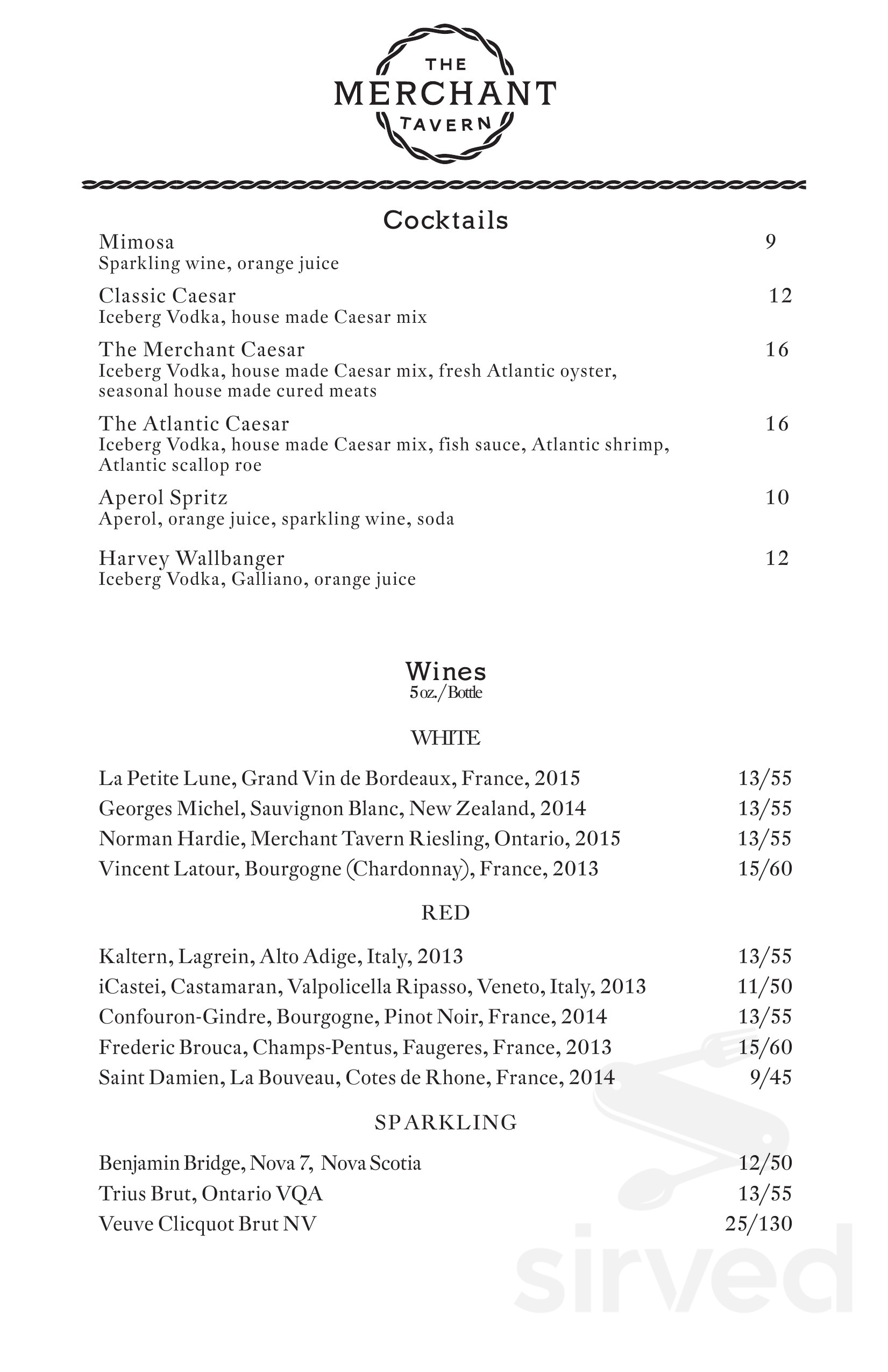 The Merchant Tavern menu in St. John's, Newfoundland and Labrador, Canada