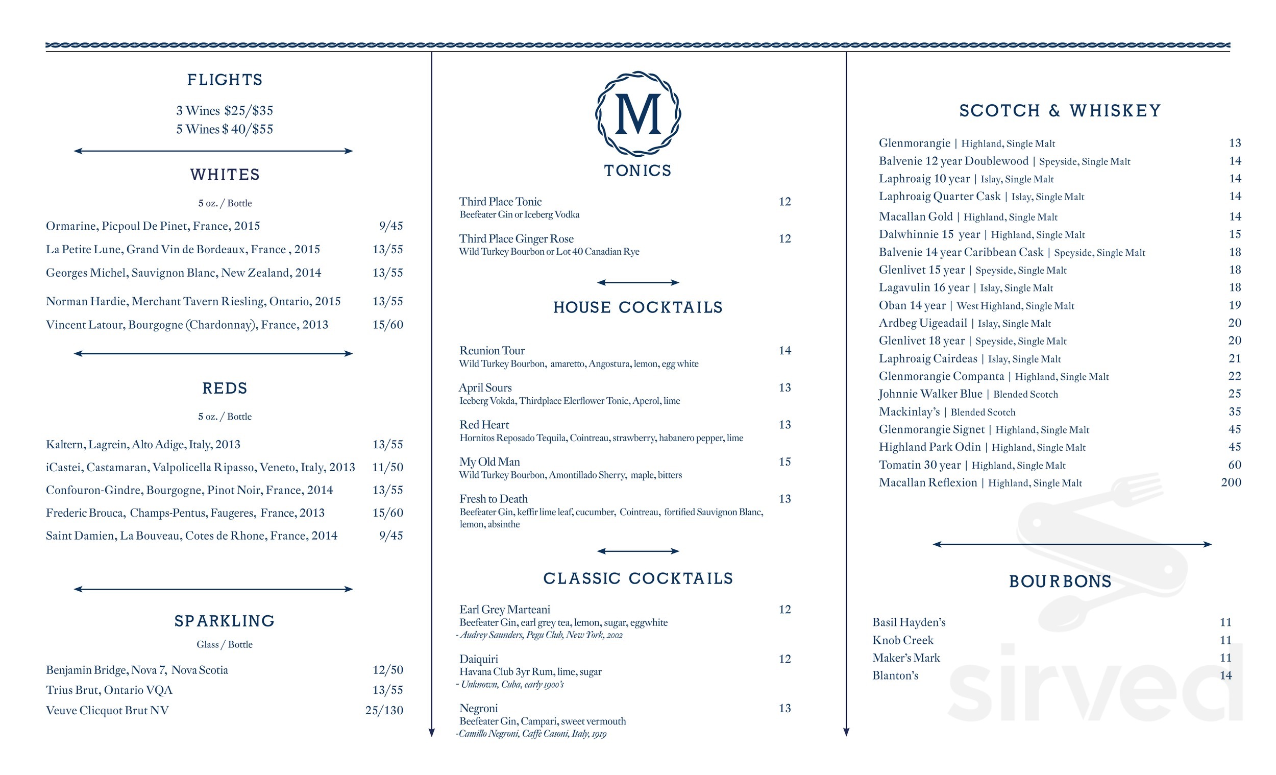 The Merchant Tavern menu in St. John's, Newfoundland and Labrador, Canada