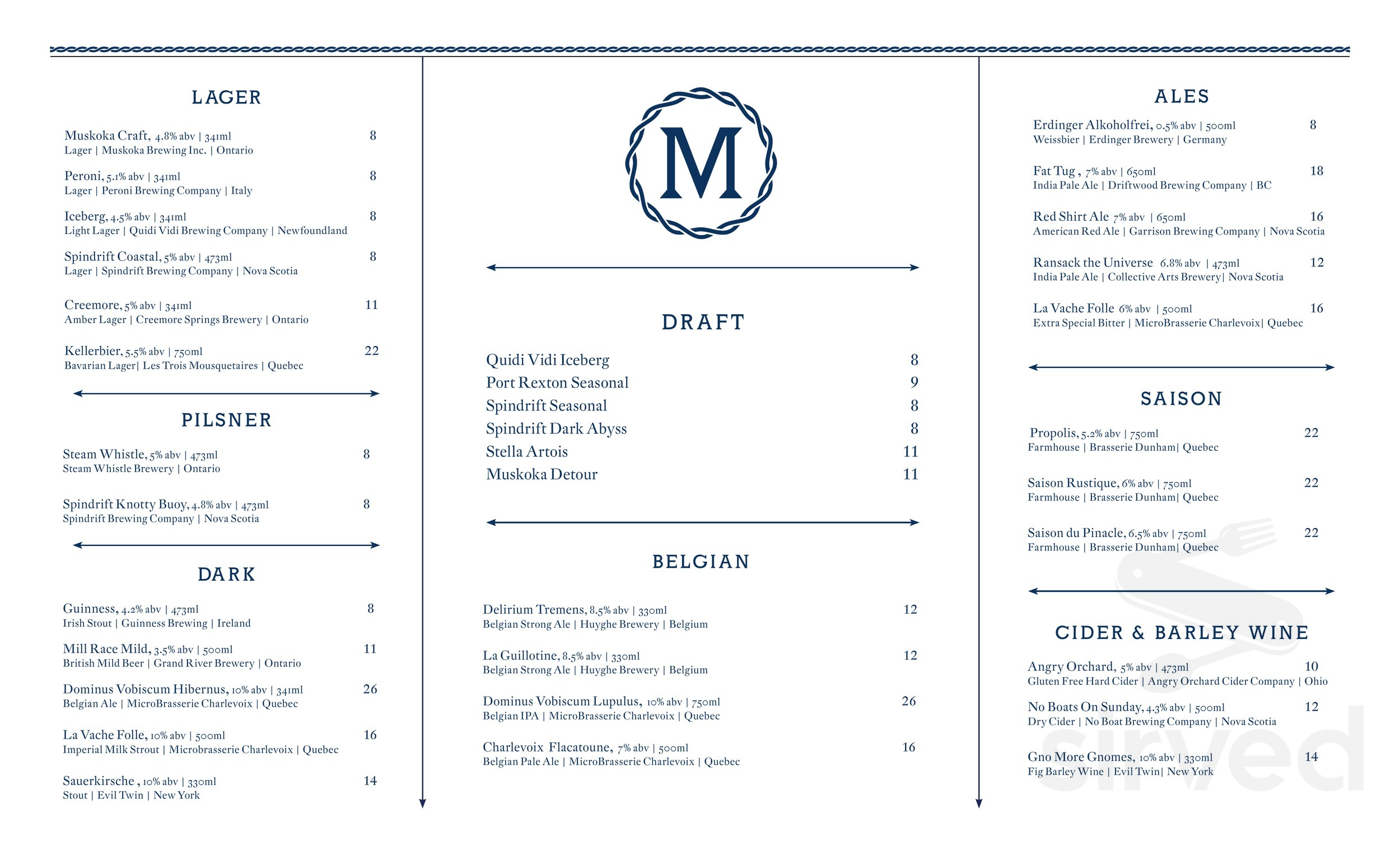 Menu for The Merchant Tavern in St. John's, NL | Sirved