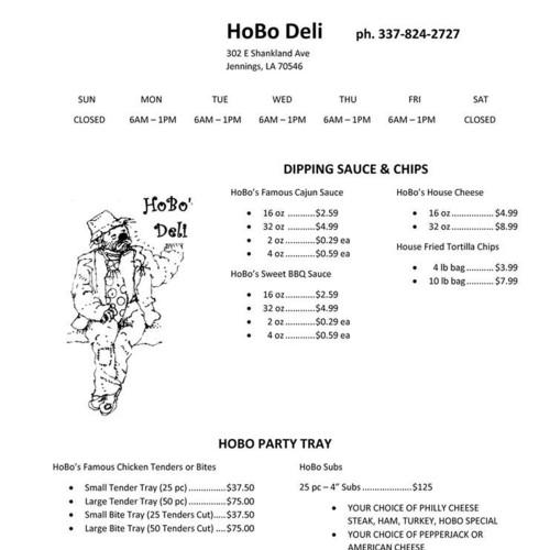 HoBo's Deli & Convenience Store menu in Jennings, Louisiana, USA