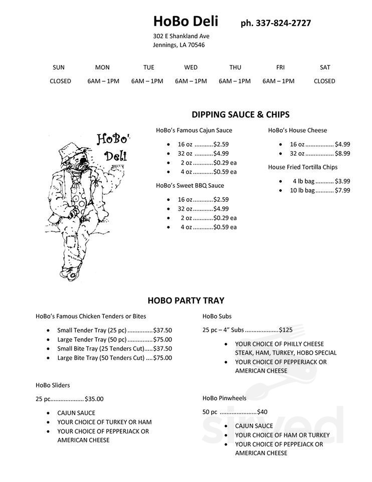 HoBo's Deli & Convenience Store menu in Jennings, Louisiana, USA