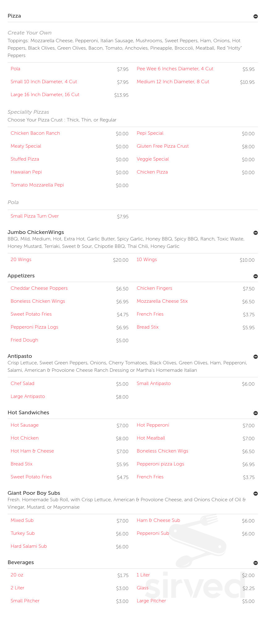 Pepi's Pizza menus in Oneida, New York, United States