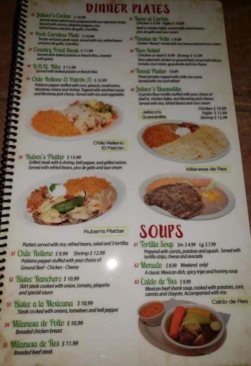 Jalisco's Mexican Grill Restaurant menu in Mabank, Texas, USA