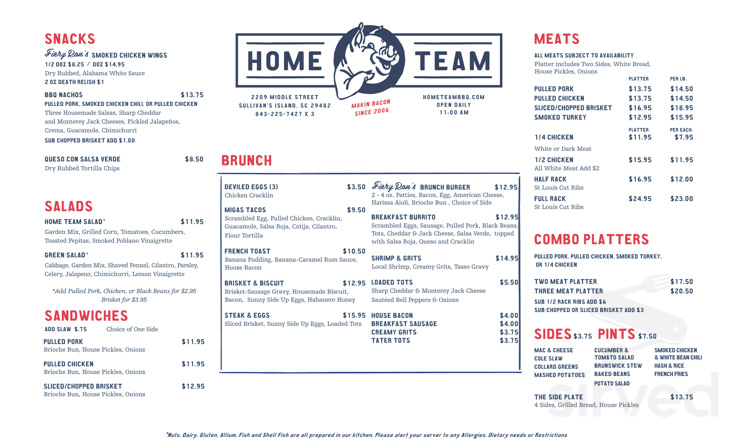 Home Team BBQ menu in Columbia, South Carolina, USA