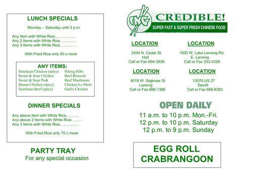 INGcredible! menu in Lansing, Michigan, USA