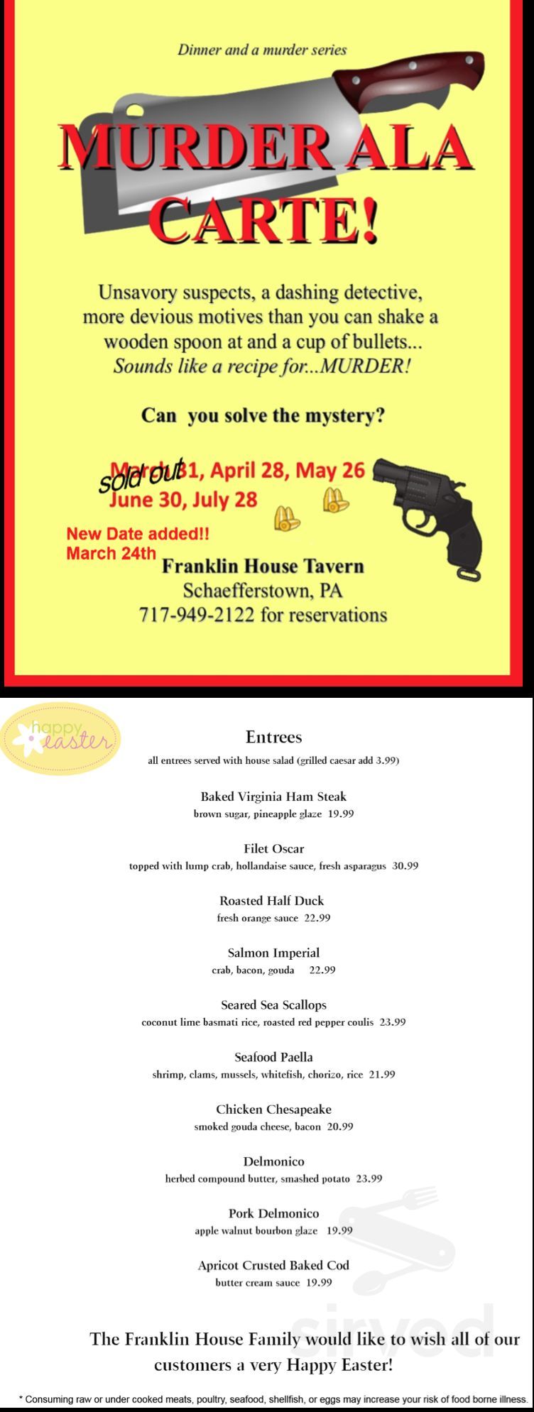 Franklin House Tavern Menu - Schaefferstown, Pennsylvania | Sirved