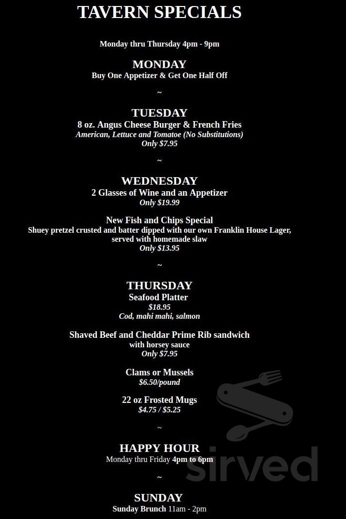 Franklin House Tavern Menu - Schaefferstown, Pennsylvania | Sirved