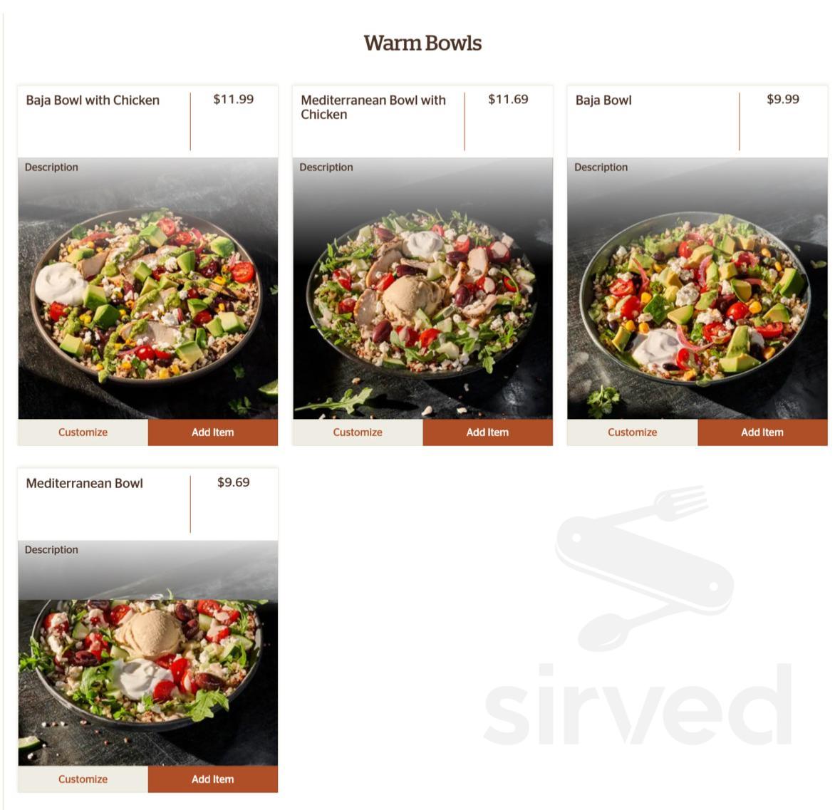 Panera Bread menu in San Diego, California, USA