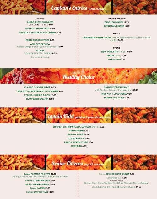 Cedar River Seafood menu in Callahan, Florida, USA