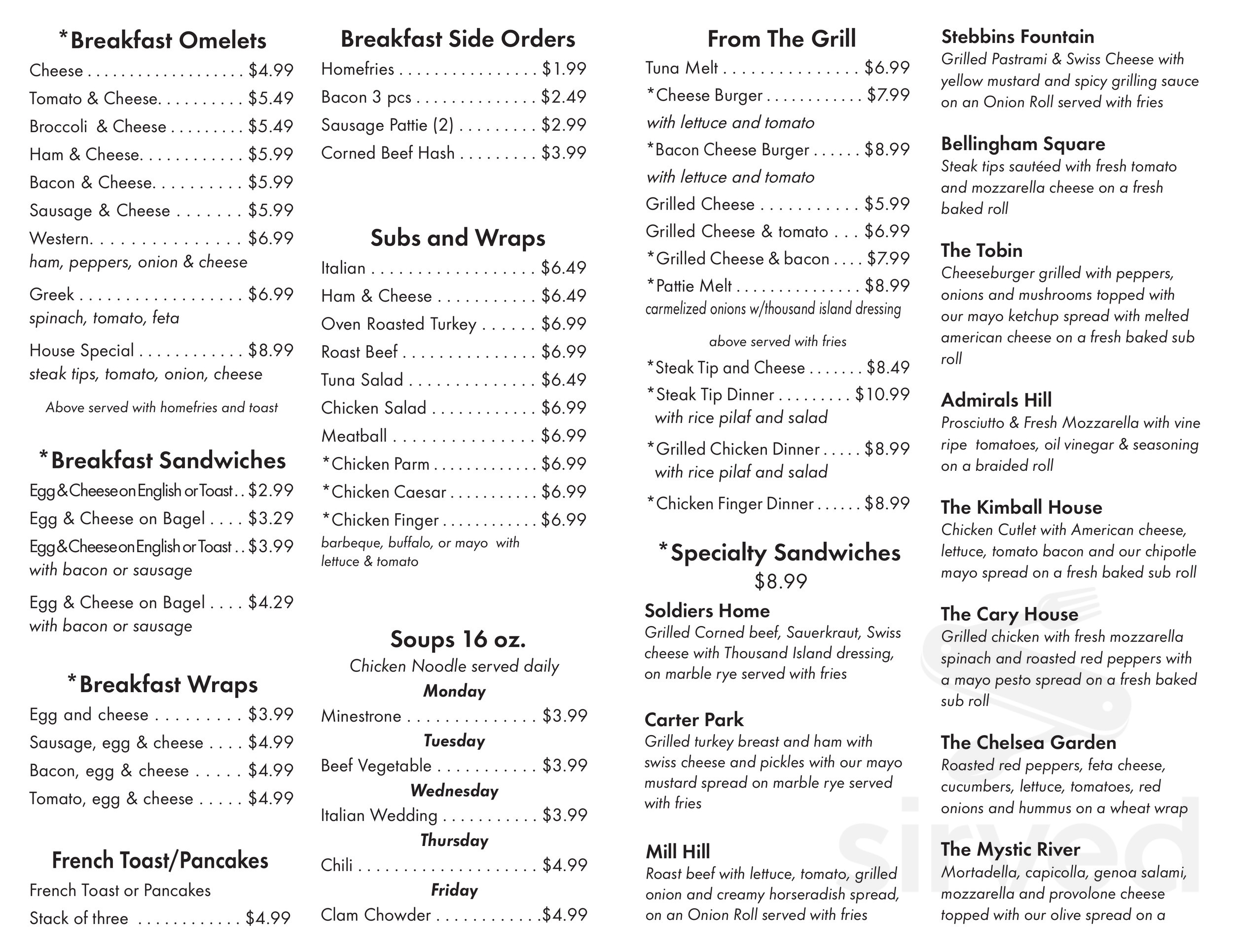 Sabatino's menu in Chelsea, Massachusetts, USA