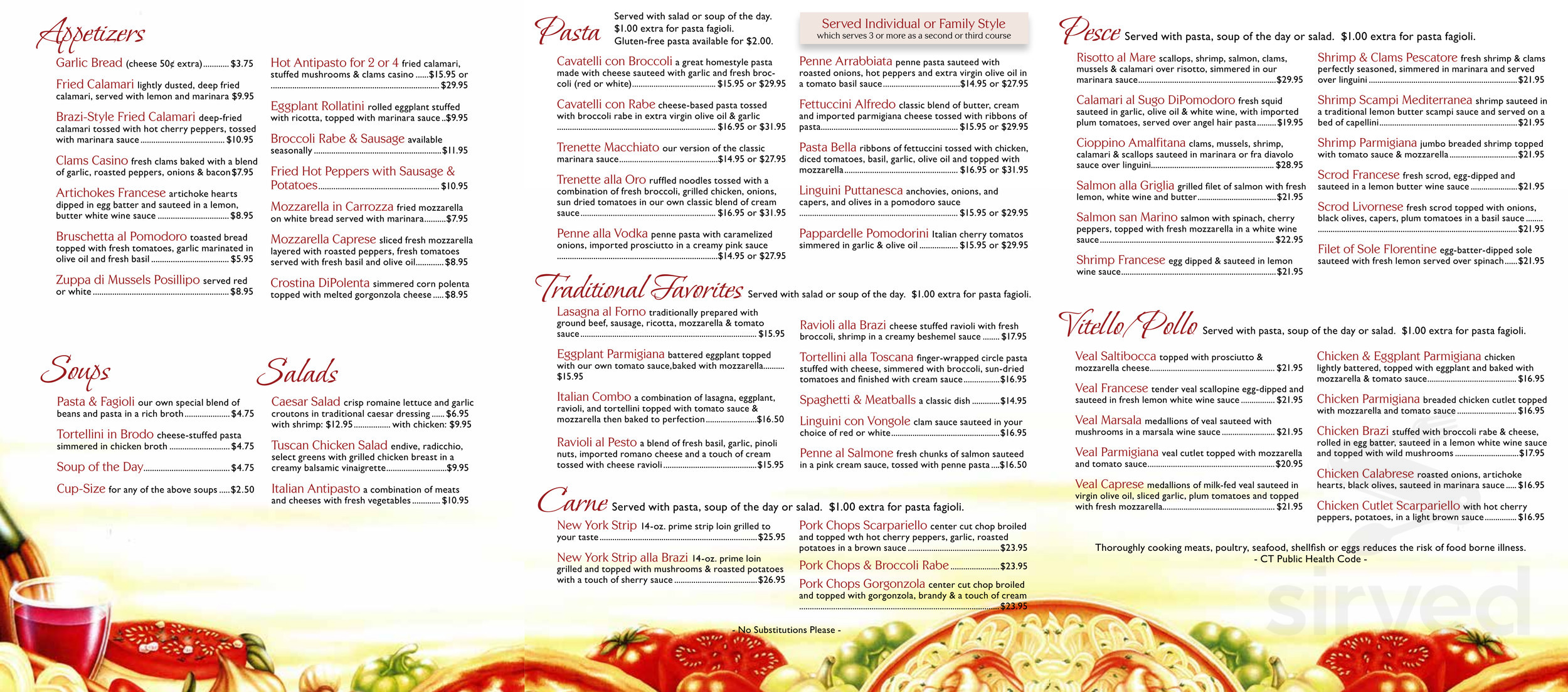 Brazi's Italian Restaurant menu in New Haven, Connecticut, USA